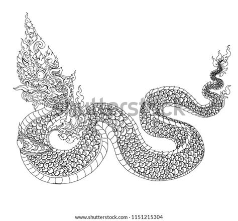 Thai Art Traditional Tattoo Designnaga King Vector De Stock Libre De
