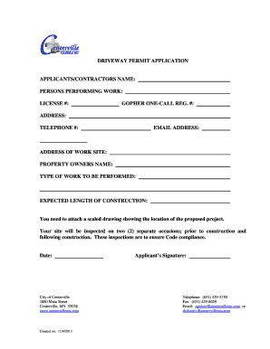 Fillable Online DRIVEWAY PERMIT APPLICATION Fax Email Print PdfFiller
