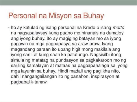 Isulat Ang Iyong Personal Na Pahayag Sa Misyon Sa Buhay Brainly Ph