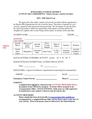 Fillable Online 2019 2020 Activity Bus Agreement Request Form AUG 2019