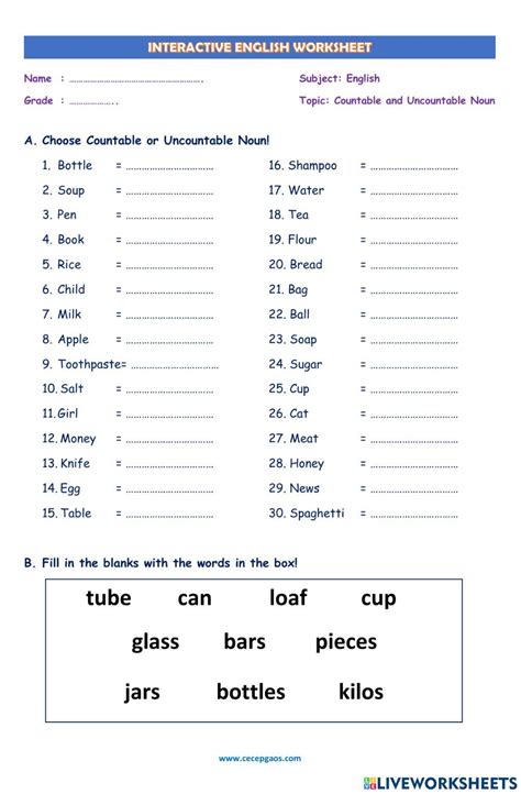LKPD Interaktif Bahasa Inggris Tentang Countable And Uncountable Nouns