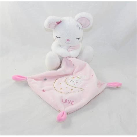 Doudou mouchoir souris SIMBA TOYS BENELUX Love rose blanc lune étoi