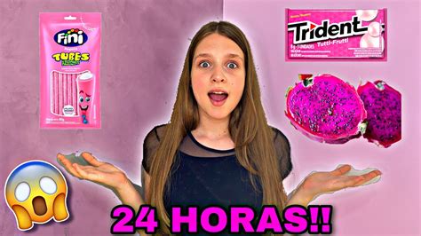 24 HORAS COMENDO COMIDAS ROSAS YouTube