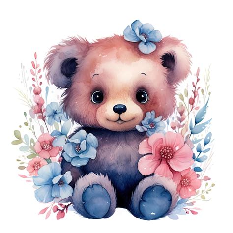 Ilustraci N Acuarela De Un Lindo Oso De Peluche De Dibujos Animados Con