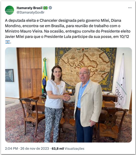 Em carta Milei convida Lula para posse e fala em construir laços