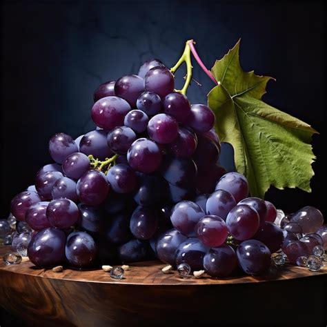 Un Racimo De Uvas Con Hojas Verdes En El Lateral Generado Por Ia Foto