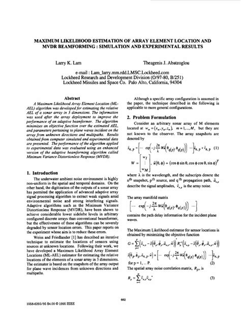 maximum likelihood estimation of array element location and mvdr beamforming simulation and