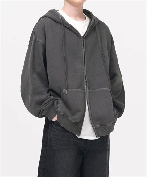 MUSINSA TOFFEE 2 Way Pigment Sweat Hood Zip Up CHARCOAL
