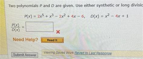 solved two polynomials p and d are given use either