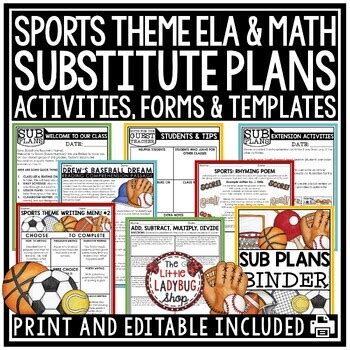 Sports Theme Substitute Binder Templates Emergency Sub Plans 3rd 4th Grade