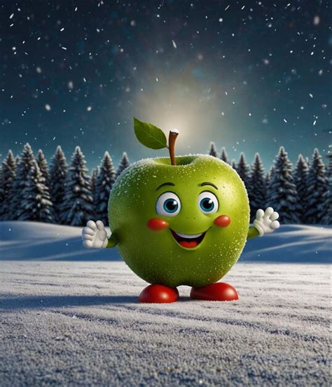 A Green Apple With A Smiley Face And A Smile On It Premium AI