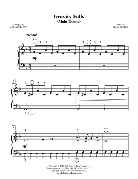 Gravity Falls Main Theme Arr Maria Colletti By Brad Breeck Sheet