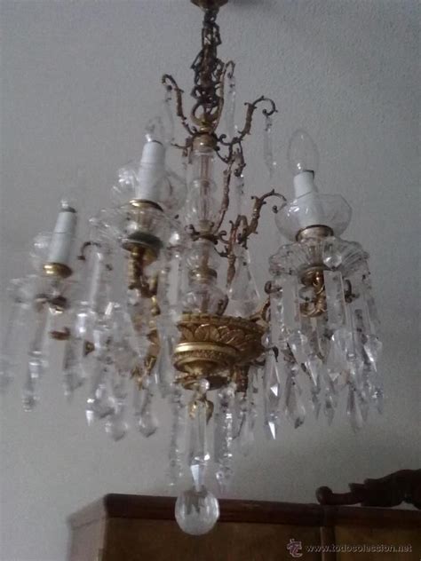 ANTIGUA LAMPARA DE CRISTAL Y BRONCE Lámpara de cristal Lámpara