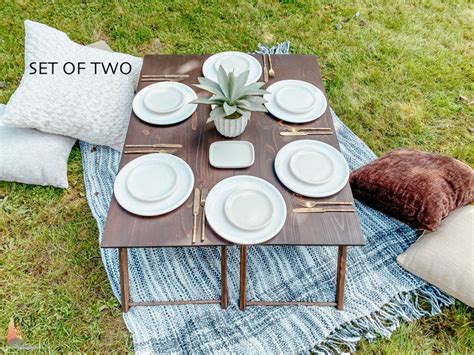 Low Portable Boho Picnic Table With Foldable Legs Custom 40x16 Etsy