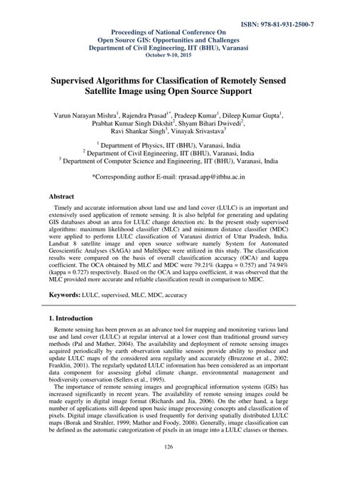 pdf supervised algorithms for classification of remotely sensed satellite image using open