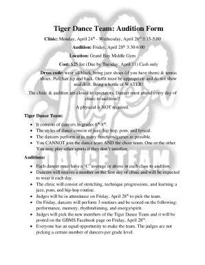 Fillable Online Tiger Dance Team Audition Form Connect Suite Fax