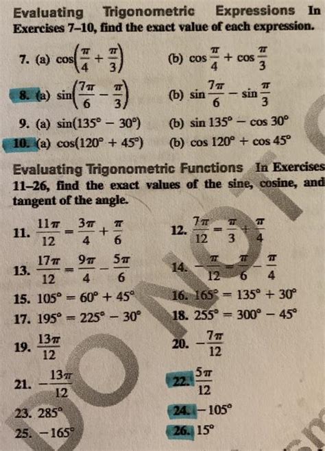 solved evaluating trigonometric expressions in exercises