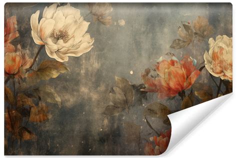Fototapeta Ścienna KWIATY Styl Retro Beton Mur Abstrakcja Natura 450cm