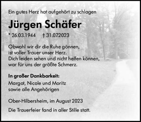 Traueranzeigen von Jürgen Schäfer vrm trauer de