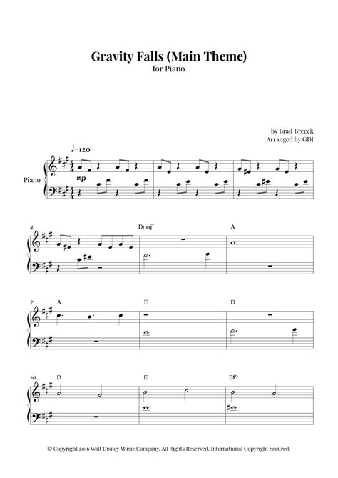 Gravity Falls Main Theme Arr Gdj Sheet Music Brad Breeck Easy