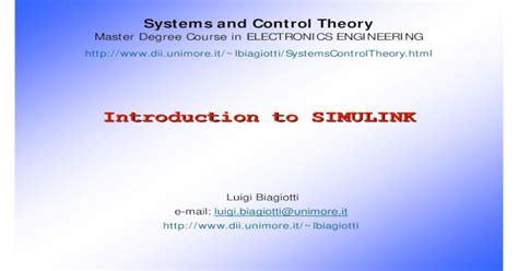 introduction to simulink unimore · luigi biagiotti systems and control theory introduction to