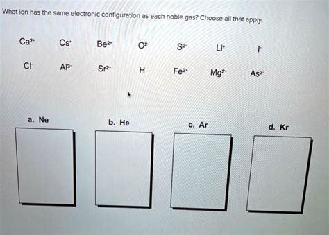 SOLVED What Ion Has The Same Electronic Configuration As Each Noble