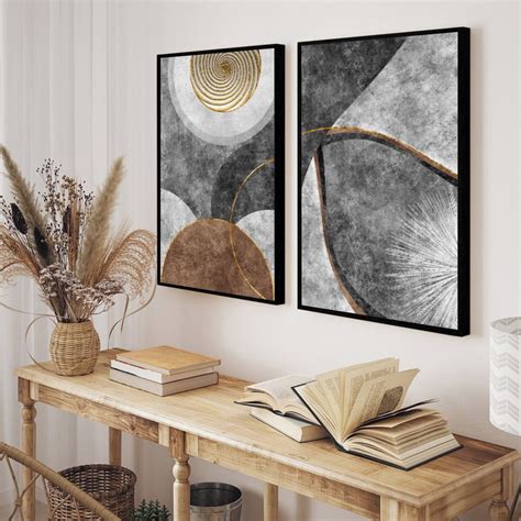 Kit Quadros Decorativos Abstratos Modernos Marrom Moldura