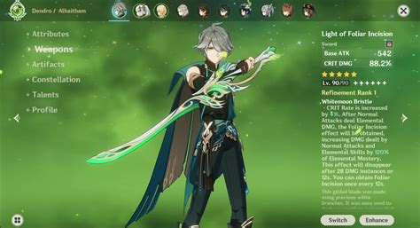 Genshin Impact Alhaitham Best Build Weapon And Artifacts