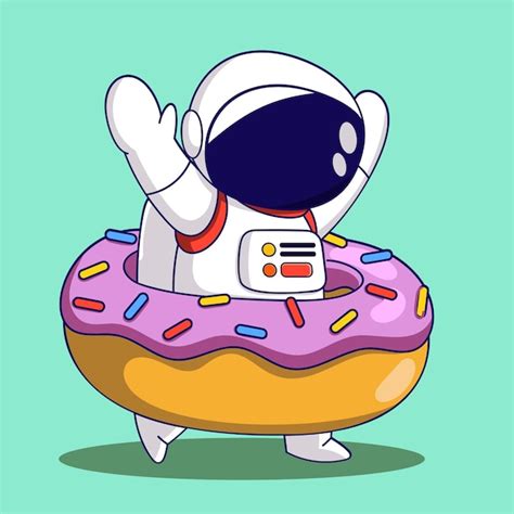 Lindo Astronauta De Dibujos Animados Con Donut Ilustraci N De Vector De