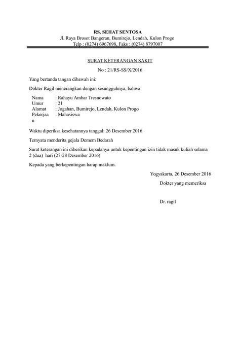 Contoh Surat Izin Kerja Karena Sakit Berbagai Contoh