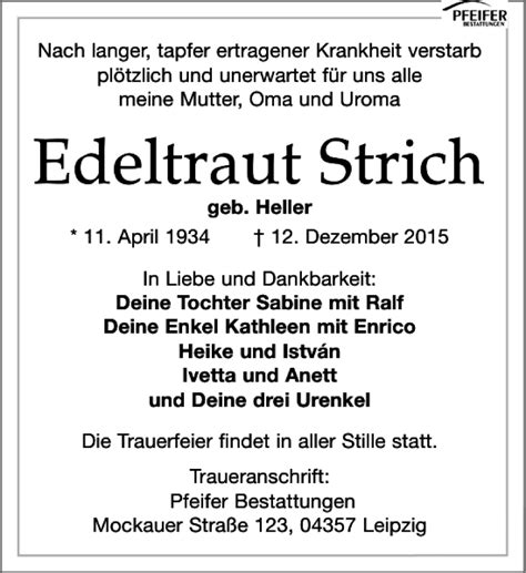 Traueranzeigen Von Edeltraut Strich Trauer Anzeigen De