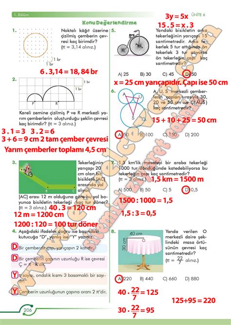 6 Sınıf Meb Yayınları Matematik Ders Kitabı Sayfa 206 Cevabı Ödev Zamanı