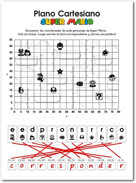 20 Hojas De Planos Cartesianos De Super Mario Ejercicios Del Plano