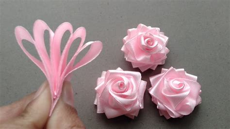DIY Satin Ribbon Rose Flower Craft How To Make Roses With Ribbon
