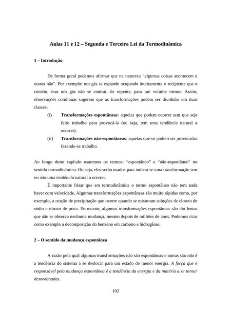 PDF Aula 11 e 12 Segunda Lei da Termodinâmica PDF file102 Aulas