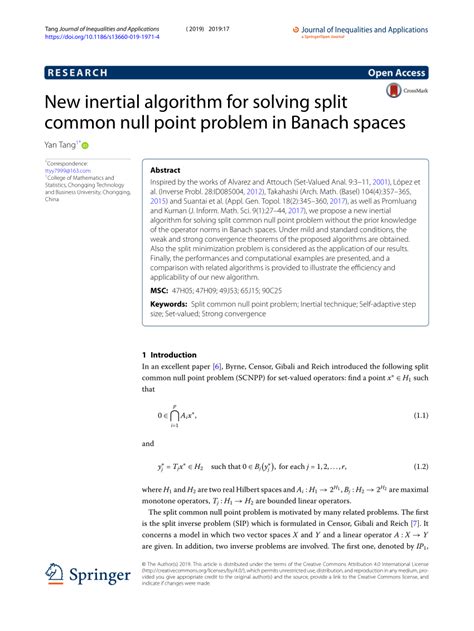 pdf new inertial algorithm for solving split common null point problem in banach spaces
