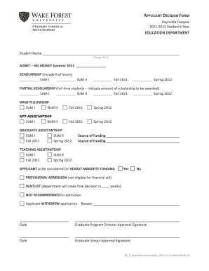 Fillable Online Graduate Wfu APPLICANT DECISION FORM Fax Email Print