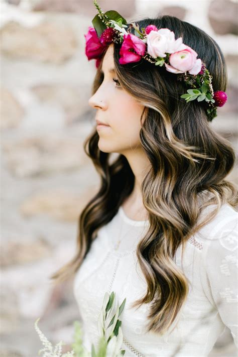 Emily Wren Flower Crown Hairstyle Romantic Wedding Hair Bohemian