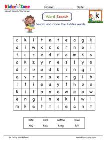 Letter K Words Search Grid Worksheet Kidzezone