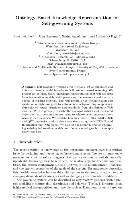pdf ontology based knowledge representation for self governing systems