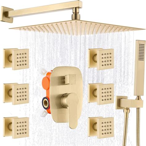 AYIVG Bathroom Square 12 Inch Rainfall Shower Faucet System With 6 PCS