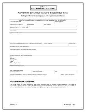 RE 308 General Ination Page California Department Of Real Estate
