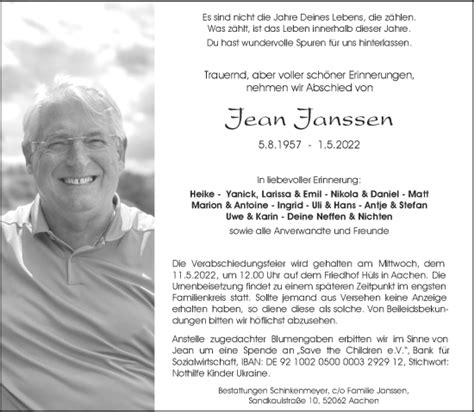 Traueranzeigen Von Jean Janssen Aachen Gedenkt