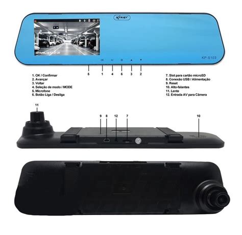 Espelho Retrovisor Grava Câmera Ré E Frontal sensor Ré Prata