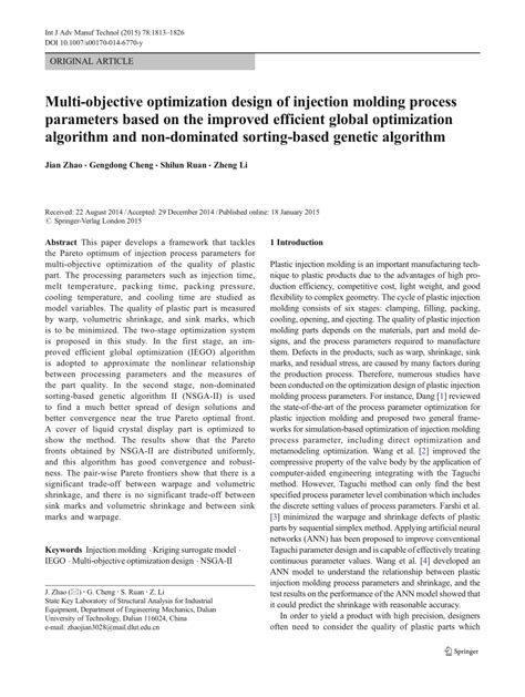 pdf multi objective optimization design of injection molding process parameters based on the