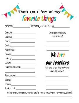 Teacher S Favorites List Teacher Favorite Things Favorite Things