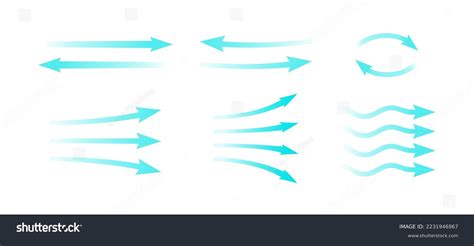 Set Blue Arrow Showing Air Wind Flow Air Conditioner Direction With