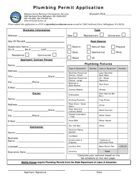 Fillable Online Whatcomcounty Plumbing Permit Application Form Fill