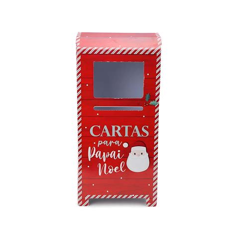 Decoração Natalina Papelão Caixa De Correio Vermelho E Branco 50