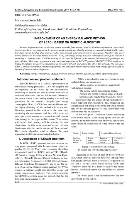 pdf improvement of an energy balance method of leach based on genetic algorithm